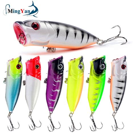 Sıcak 1 adet balıkçılık Lures 6 5cm 12g Topwater Popper yem 6 renk sert