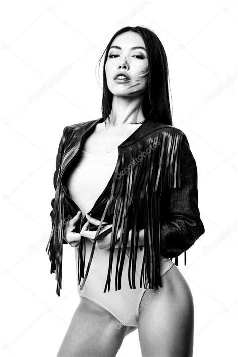 Woman In Black Leather Jacket Stock Photo By Smmartynenko