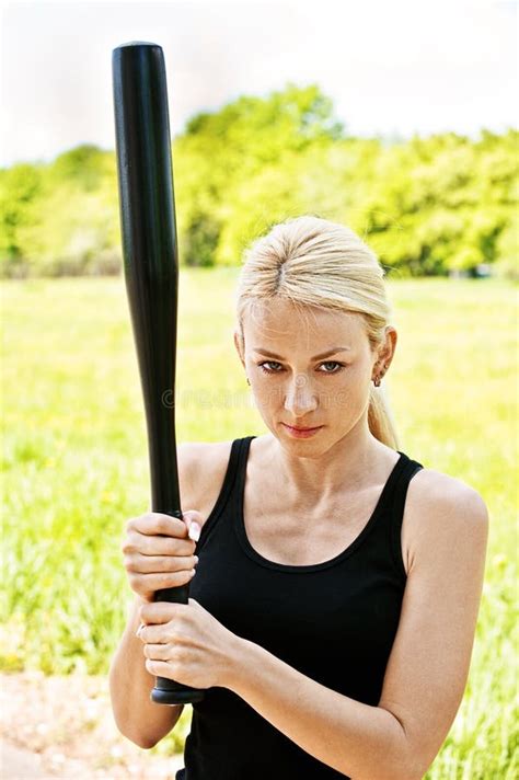 Woman Holding Baseball Bat Stock Photo Image Of Active 29658582