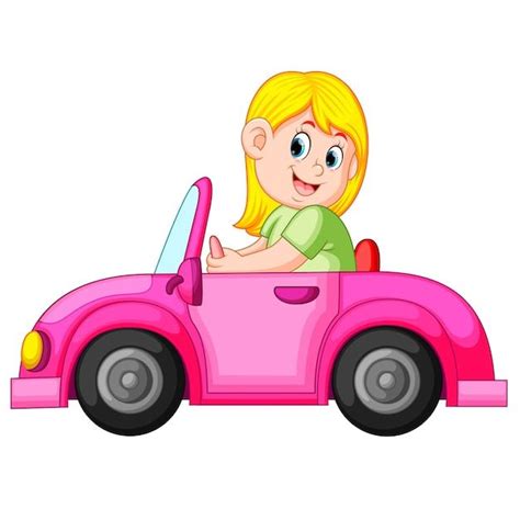 Premium Vector Woman Drive The Clean Pink Car With The Happy