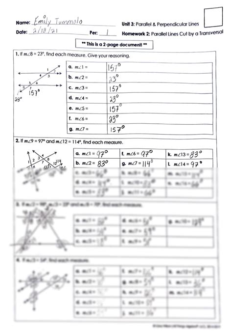Parallel Lines Cut By Two Transversals Worksheets