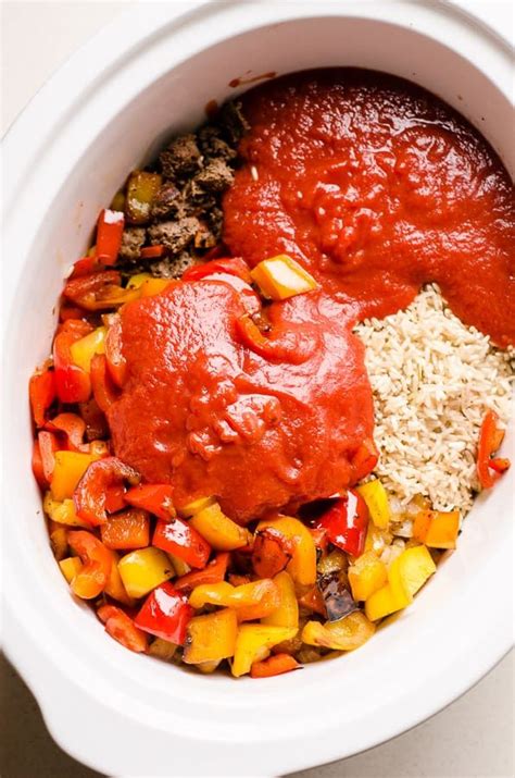 Crock Pot Stuffed Pepper Casserole Made With Bell Peppers Brown Rice