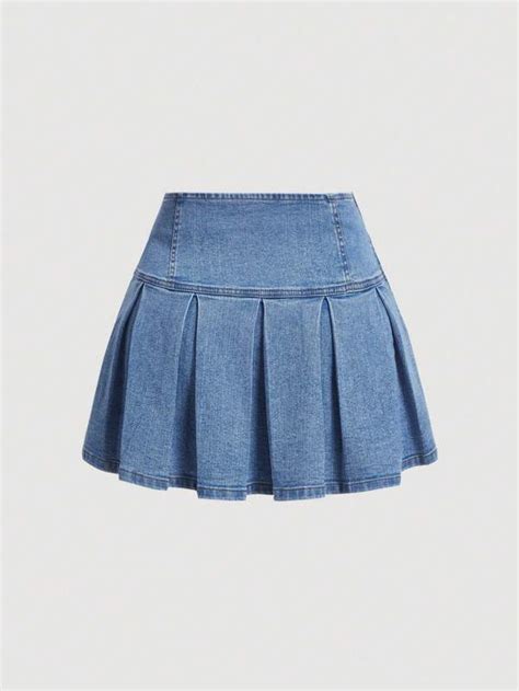 SHEIN MOD Plus Lace Up Front Pleated Hem Denim Skirt SHEIN USA