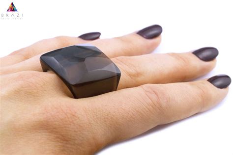 Pierścionek Kwarc Dymny Fasetowany Brazi Druse Jewelry Moda Sklep