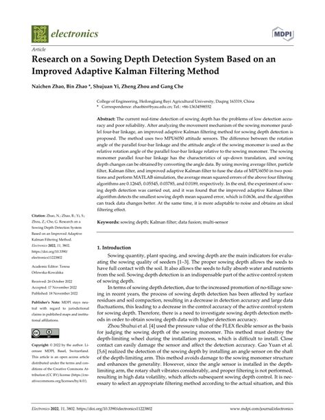 pdf research on a sowing depth detection system based on an improved adaptive kalman filtering