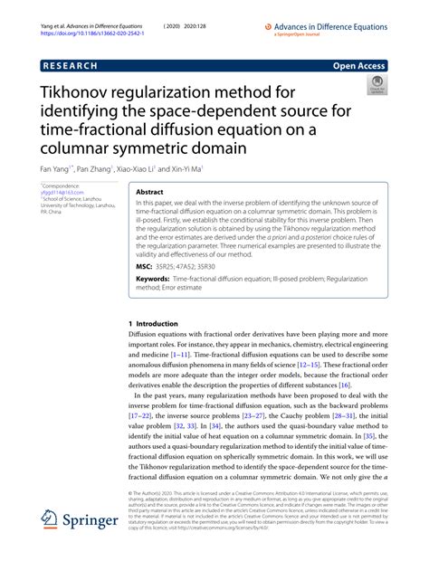 pdf tikhonov regularization method for identifying the space dependent source for time