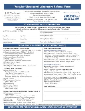 Fillable Online Vascular Ultrasound Laboratory Referral Form Uw