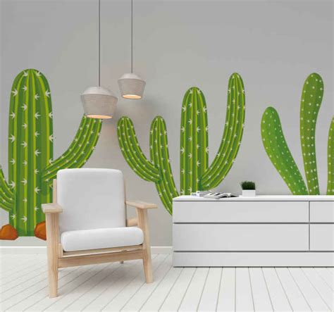 Vinilo De Planta Tres Cactus Verdes Sobrios TenVinilo