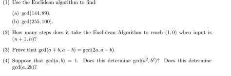 solved 1 use the euclidean algorithm to find a