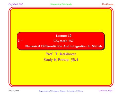 numerical differentiation and integration in matlab cs 257 docsity