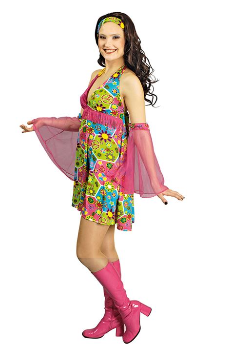 Hippie Kleid Kostüm Damen Flower Power Kostüm Damen Peace Kleid Kostüme
