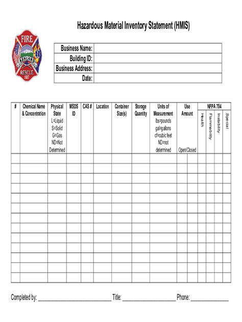 Fillable Online Ashland Or UsSIBfilesHazardous Material Inventory