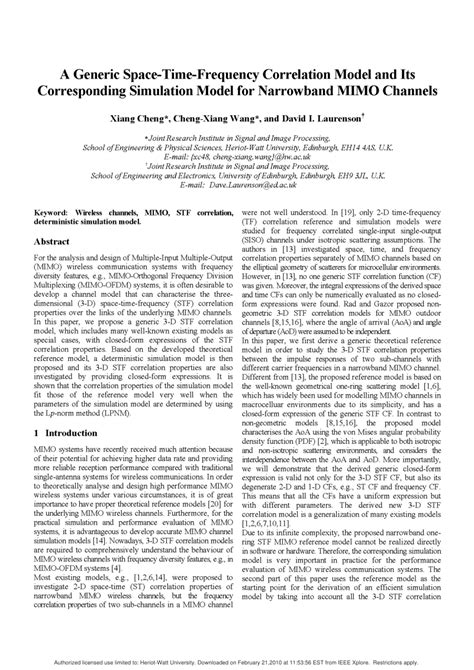 pdf a generic space time frequency correlation model and its corresponding simulation model