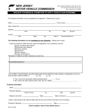 Dmv Tint Exemption Form Nj Complete With Ease Airslate Signnow