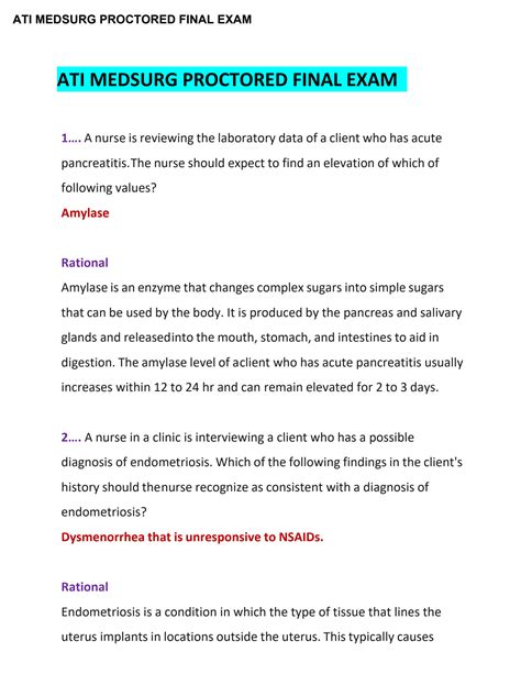 SOLUTION Ati Medsurg Proctored Final Exam Watermark Studypool