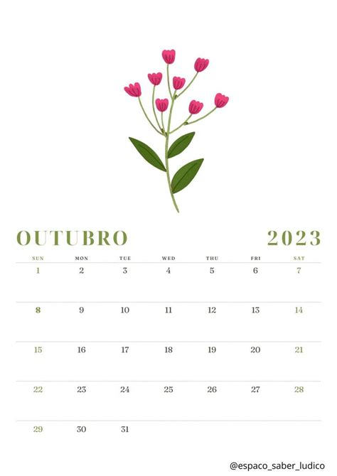 Calend Rio Outubro Calendar Template Calendar Printables Calendar