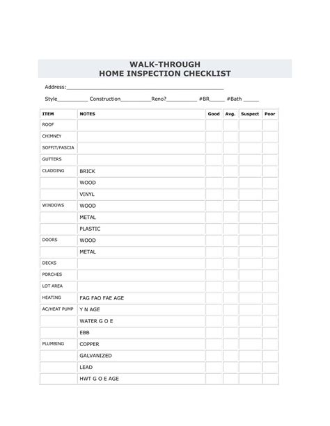 Free Printable Home Inspection Checklist Templates Word Excel