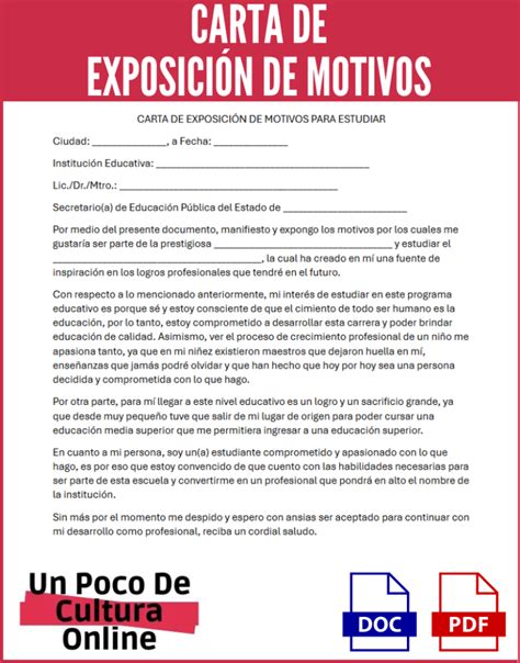Carta de Exposición de Motivos Modelos con Ejemplos