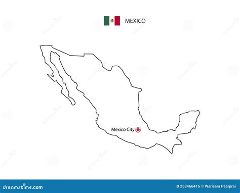 Hand Draw Thin Black Line Vector Of Mexico Map With Capital City Mexico