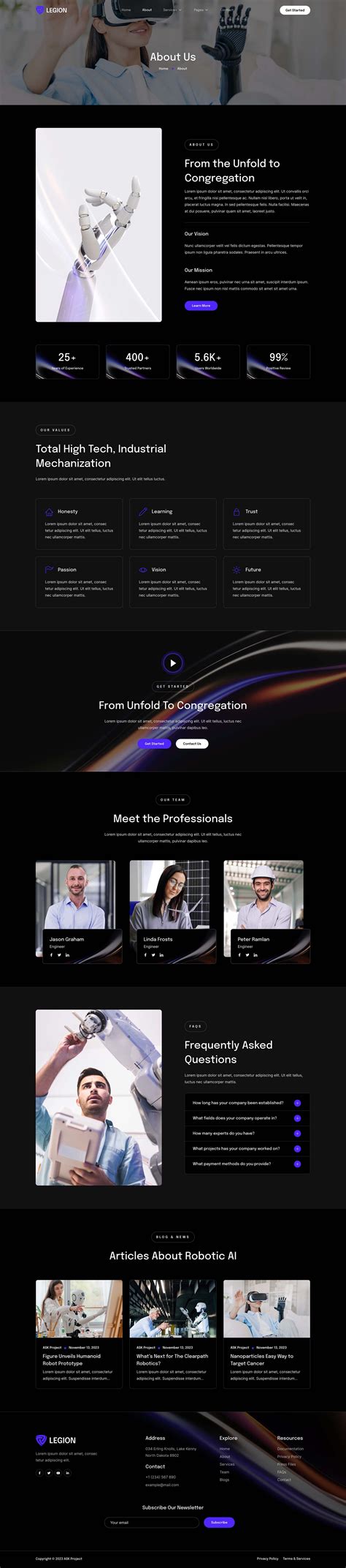 Legion Artificial Intelligence Robotics Elementor Template Kit By