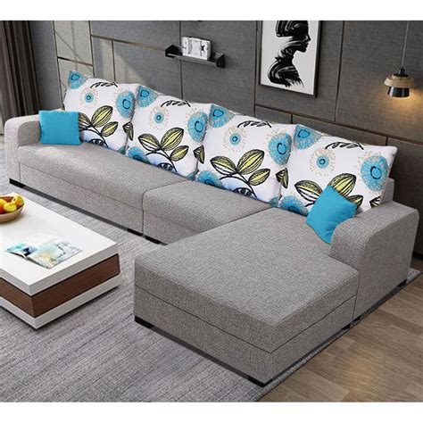 WoodCasa Stanzo 6 Seater Fabric RHS L Shape Sofa Set Grey Amazon In