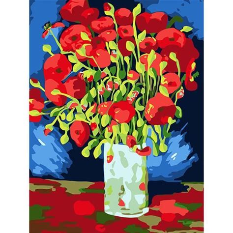 YEESAM ART Peinture par numéros Kits Sans Cadre 30x40cm Fleur rouge