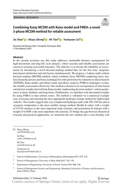 pdf combining fuzzy mcdm with kano model and fmea a novel 3 phase mcdm method for reliable