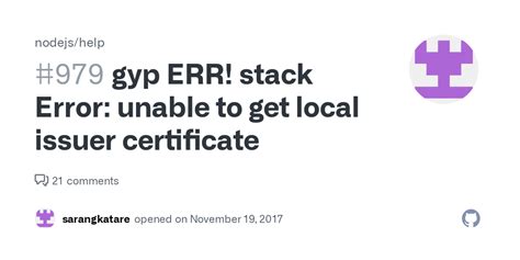 Gyp ERR Stack Error Unable To Get Local Issuer Certificate Issue