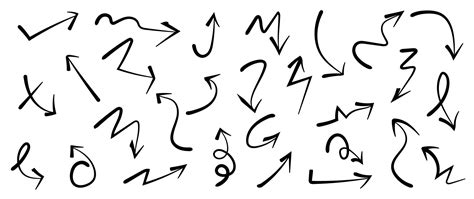 Set Of Black Hand Drawn Arrow Lines Vector On White Background Doodle