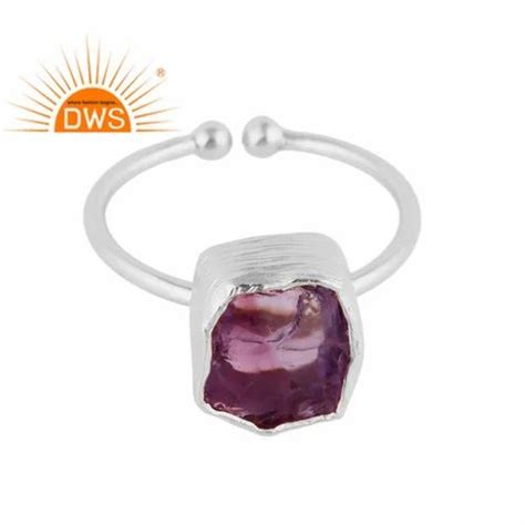 DWS Handmade 925 Fine Sterling Silver Rough Amethyst Adjustable Ring