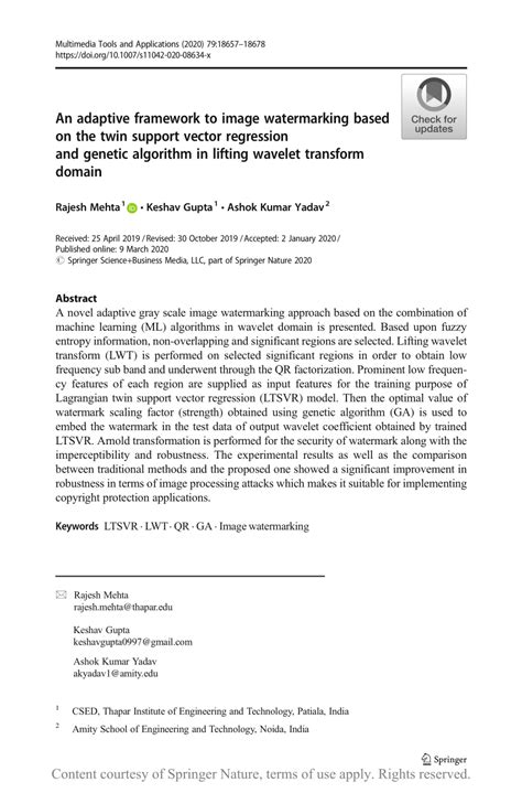 an adaptive framework to image watermarking based on the twin support vector regression and