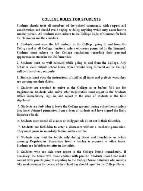 College Rules And Regulations Pdf Teachers Justice