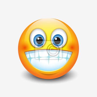Cute Smiling Grinning Emoticon Showing Teeth Emoji Canvas Prints For