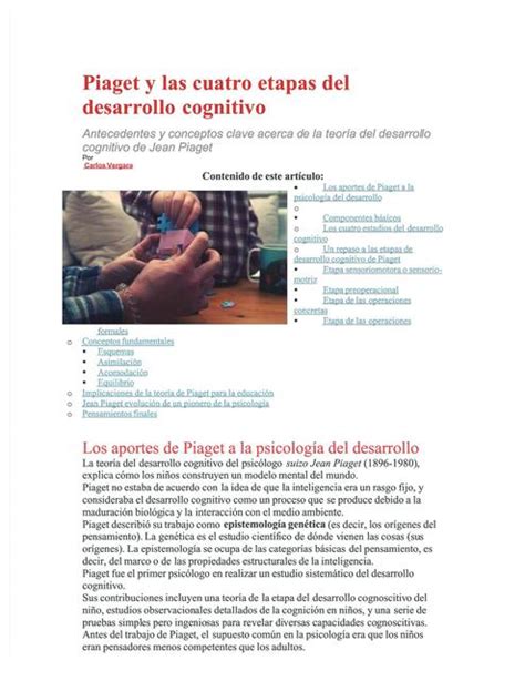Piaget Y Las Cuatro Etapas Del Desarrollo Cognitivo DocsPsicologia
