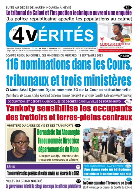 Les 4 Vérités du jeudi 14 septembre 2023 Les 4 VERITES