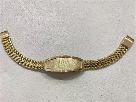 Esclava Con Placa Oro K Cubana Solida Oro Cm X Cm En Venta