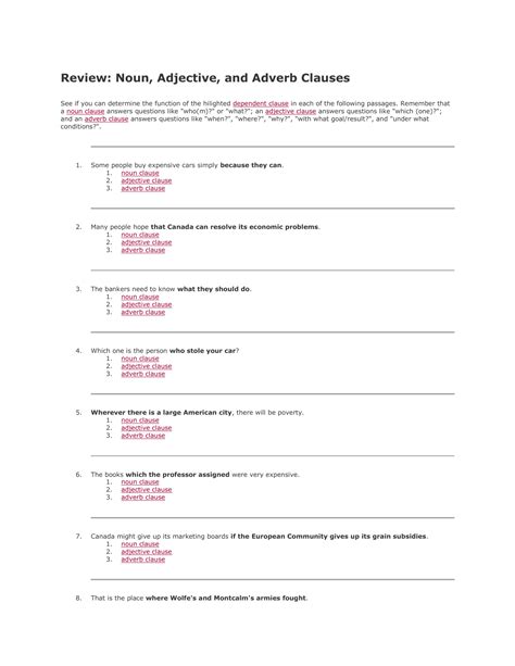 Adjective Adverb And Noun Clauses