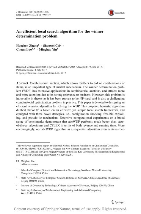 an efficient local search algorithm for the winner determination problem request pdf