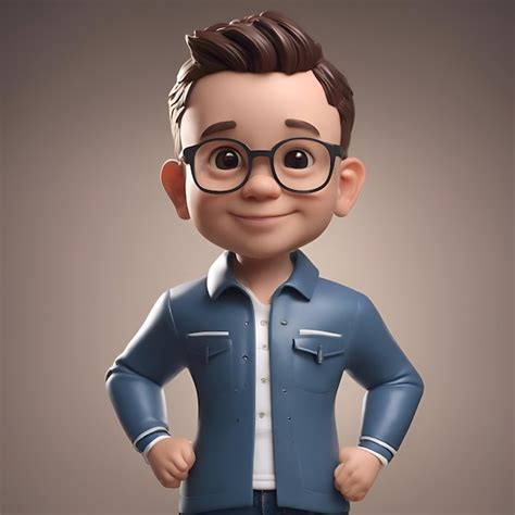 Ilustração 3d de um menino bonito camisa azul e óculos Foto Grátis