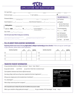 Fillable Online Admissions Tcu Tell Us About Your Academic Background