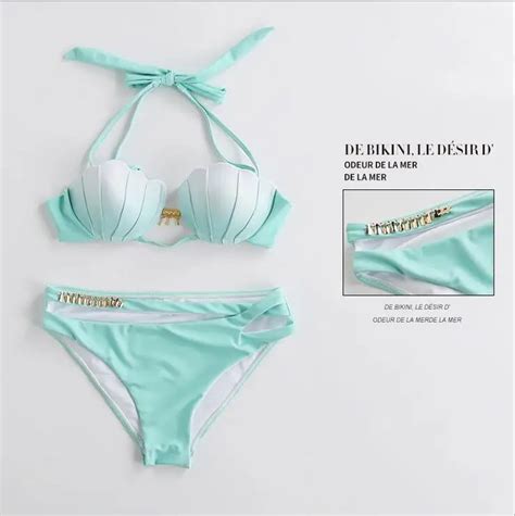 Fresh And Sexy Bathing Suit Gradient Color Diamond Swimming Suits Shell Underwire Split Bikini