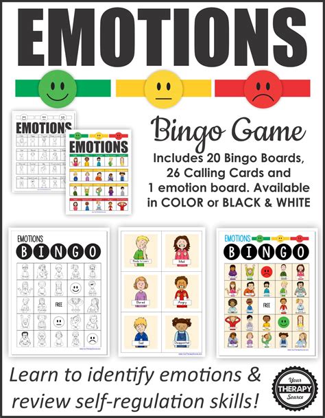 Emotional Regulation Bingo Game Your Therapy Source