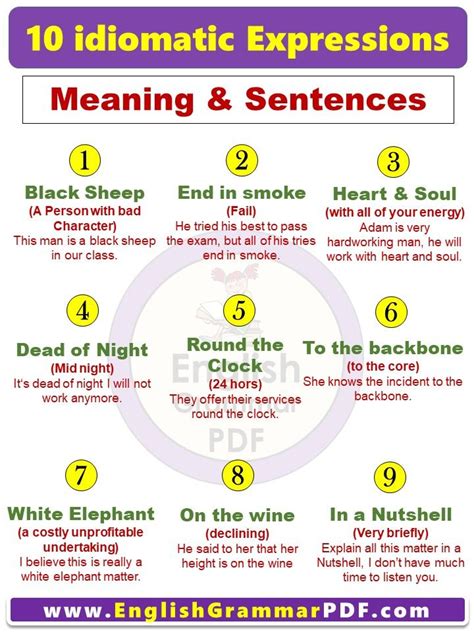 Idiomatic Expressions With Pictures And Sentences