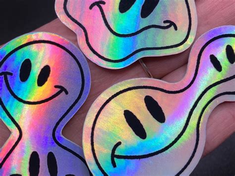 Holographic Sticker Pack Stretched Smiley Face Trippy Etsy