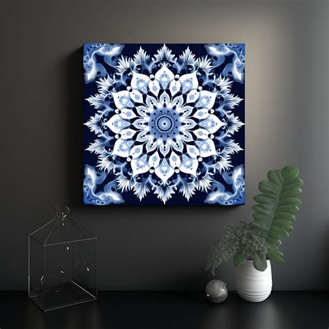 Cuadro Decorativo Moderno HD Patrón Floral Simétrico Azul Decocuadros