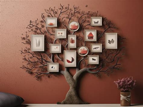 Árbol genealógico con diseño de maqueta de marcos en blanco en el