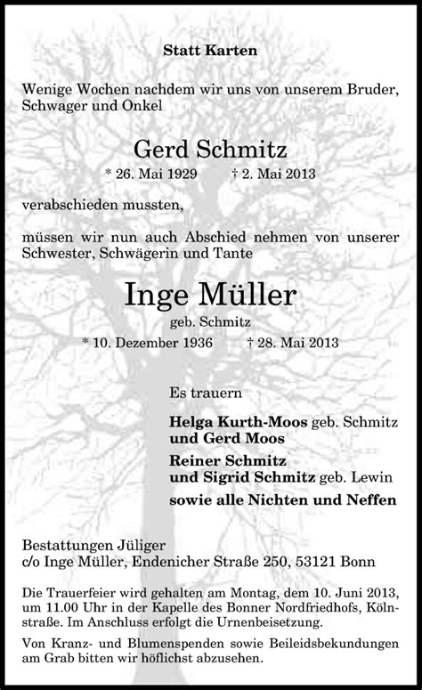 Traueranzeigen von Inge Müller ga trauer de