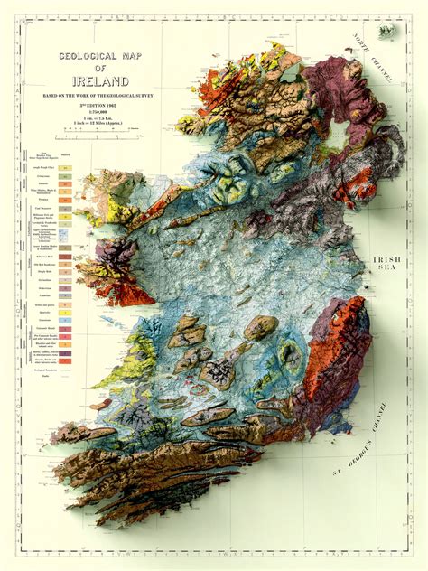 Mapa de Irlanda Mapa de relieve de Irlanda Mapa geológico de Etsy México