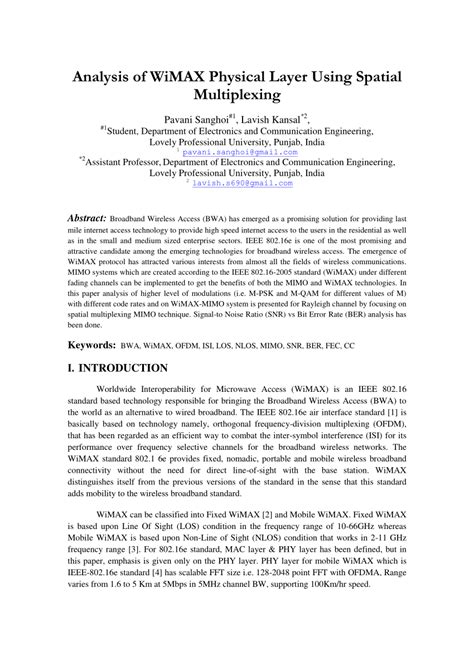 pdf analysis of wimax physical layer using spatial multiplexing