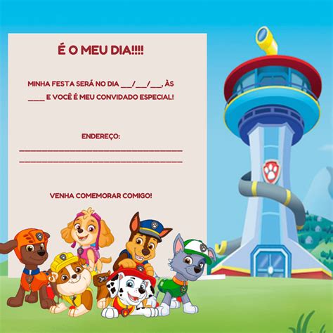 7 modelos de convite Patrulha Canina para editar Bolo Guaraná